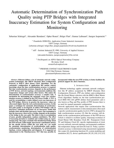 Pdf Automatic Determination Of Synchronization Path Quality Using Ptp Bridges With Integrated