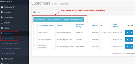 OpenCart Add Amount Transactions To Bulk Customers