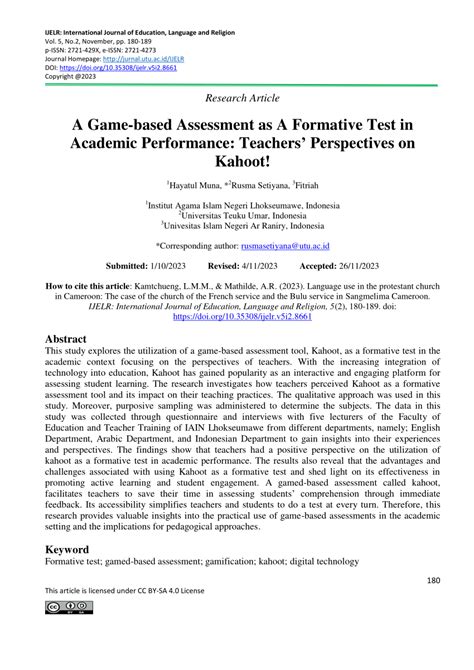 Pdf A Game Based Assessment As A Formative Test In Academic Performance Teachers