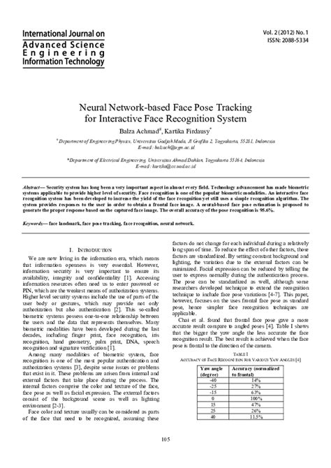 Pdf Neural Network Based Face Pose Tracking For Interactive Face Recognition System Kartika