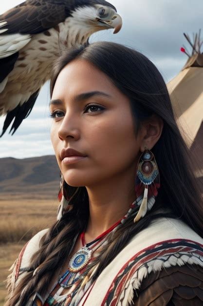 Joven Hermosa Mujer India Nativa Americana Con Ropa Tradicional Foto Premium
