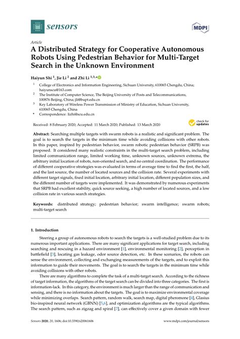 Pdf A Distributed Strategy For Cooperative Autonomous Robots Using Pedestrian Behavior For
