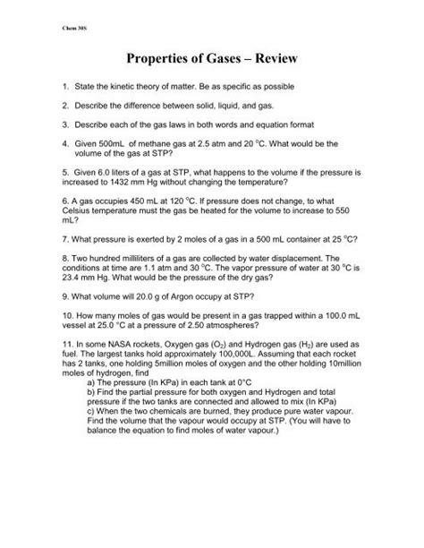 Properties Of Gases Review Wc Miller Collegiate