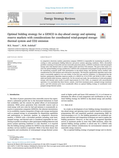 Pdf Optimal Bidding Strategy For A Genco In Day Ahead Energy And