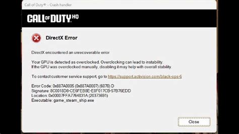 Call Of Duty Directx Error Your Gpu Is Detected As Overclocked Fix