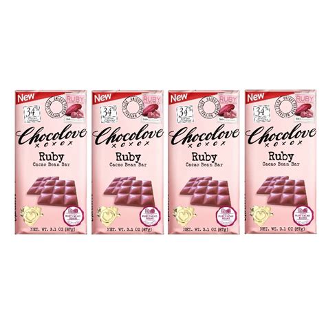 Chocolove Xoxox Bar Ruby Cacao Bean 31 Oz Bundle Of 4 Milk Chocolate Natural Flavor