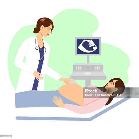 Ilustración De Ecografista Escaneando Y Examinando A Una Mujer
