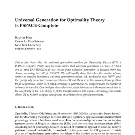 Universal Generation For Optimality Theory Is Pspace Complete Acl
