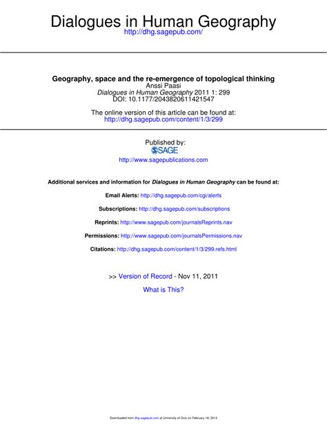 Pdf Geography Space And The Re Emergence Of Topological Thinking