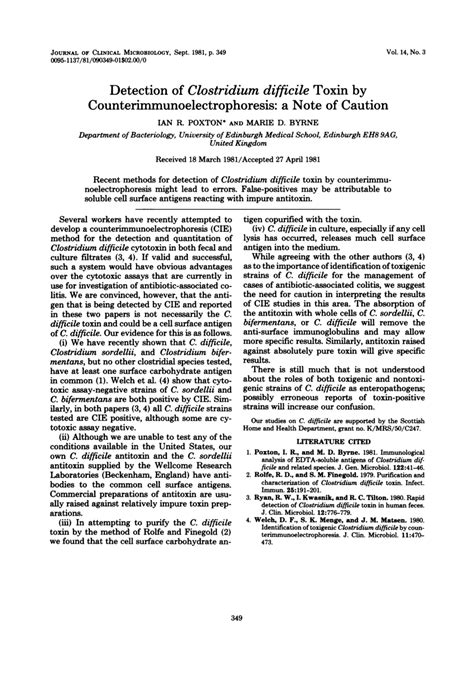 Pdf Detection Of Clostridium Difficile Toxin By