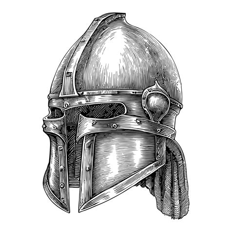 Knight Helmet Vintage Sketch Hand Drawn Middle Ages Illustration