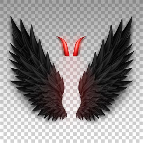 Premium Vector 3d White Angel Wings With Golden Nimbus Halo And Black Devil Wings With Red
