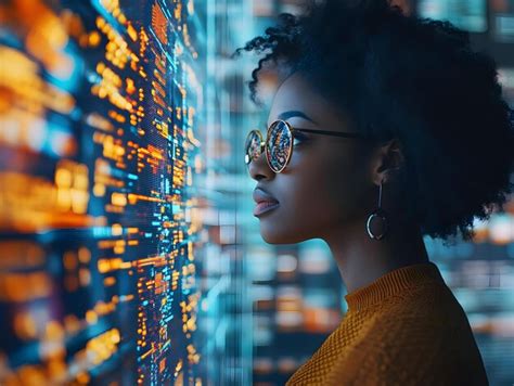 Data Scientist Analyzing Big Data On A Digital Screen A Portrait Of Innovation Premium Ai