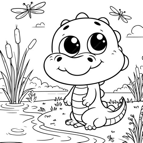 Premium Vector Coloring Page Outline Of Cute Alligator
