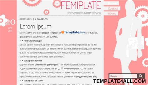 Sexy Pink Girls Vector Blogger Template