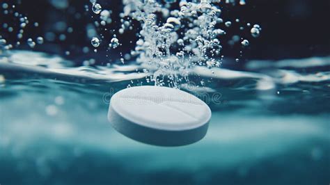 Effervescent Tablet Dissolving In Water With Bubbles Rising Stock
