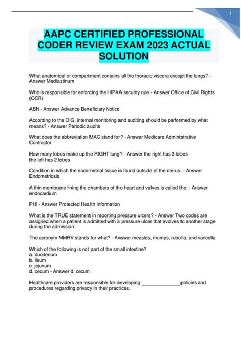 AAPC CERTIFIED PROFESSIONAL CODER REVIEW EXAM 2023 ACTUAL SOLUTION 100 CORRECT AAPC CERTIFIED