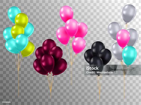 현실적인 색상 공기 풍선 모형 세트 체크 배경에 밧줄 다채로운 헬륨 풍선의 무리 묶음에 대한 스톡 벡터 아트 및 기타 이미지 묶음 풍선 3차원 형태 Istock