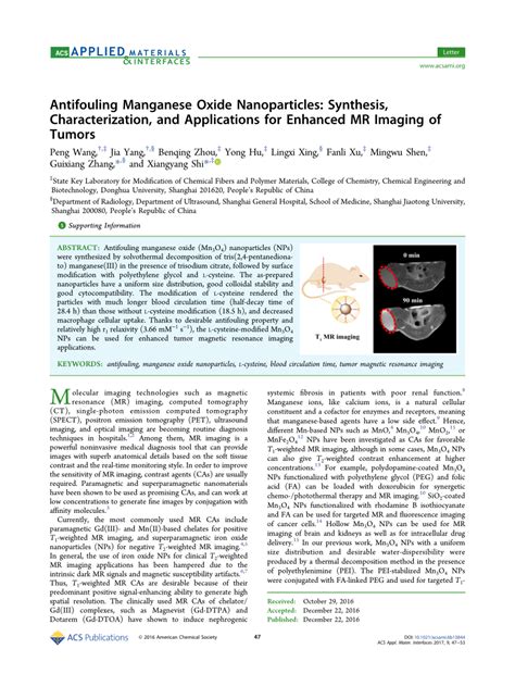 Pdf Antifouling Manganese Oxide Nanoparticles Synthesis Characterization And Applications