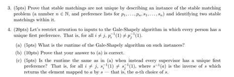 Solved 3 5pts Prove That Stable Matchings Are Not Unique Chegg Com
