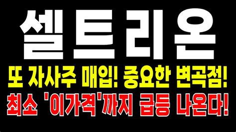 셀트리온 주가전망 또 자사주 취득중요한 변곡점입니다 의도적 하락 최소 이가격까지 급등 예상됩니다 중요한 변곡점 찬스 셀트리온 셀트리온주가 Youtube