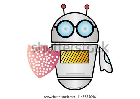 Vector Cartoon Illustration Robot Shield Isolated Stock Vector Royalty