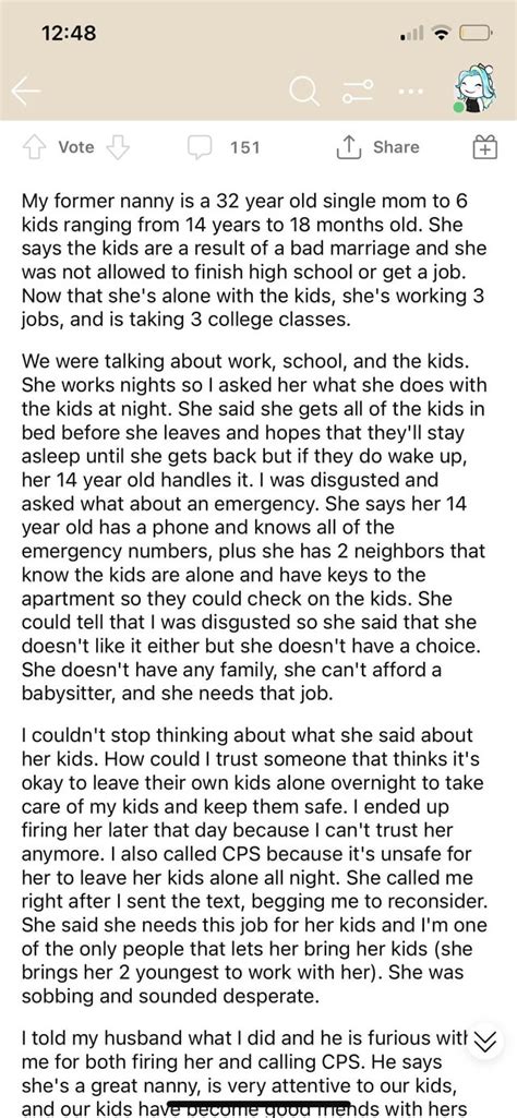 Aita For Firing My Nanny And Calling Cps On Her When I Found Out She