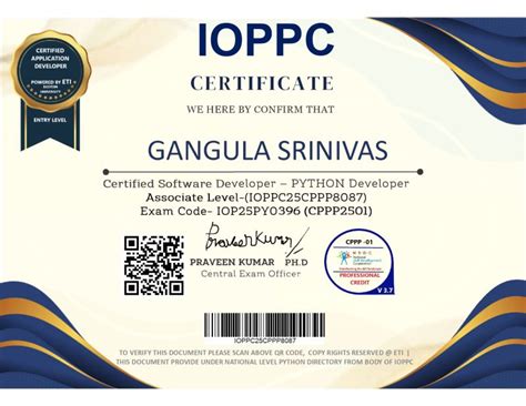 python pythondeveloper pythoncertificate cppp gangula srinivas