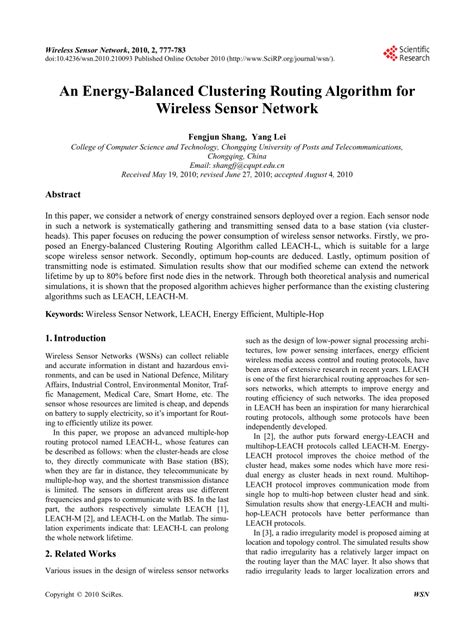 Pdf An Energy Balanced Clustering Routing Algorithm For Wireless Sensor Network