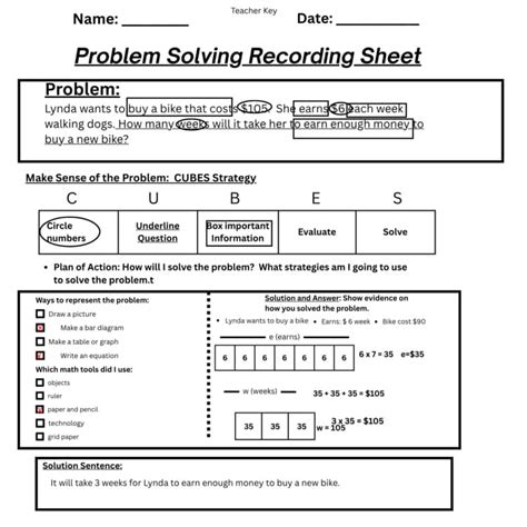 Problem Solving Work Recording Sheet Math Strategy Organizer By Kelly
