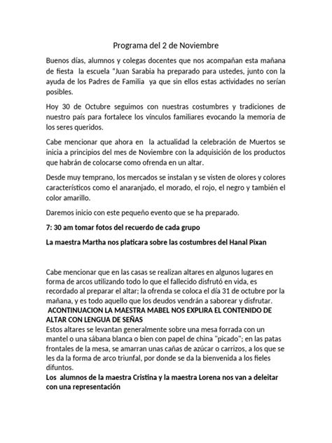 Programa De Hanal Pixan Pdf Altar