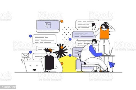 Messaging Service Web Concept In Flat Outline Design With Characters