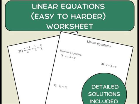 Linear Equations Easy To Harder Worksheet With Solutions Teaching Resources