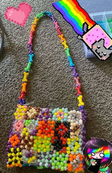 Kandi Bag That Took 20 Days🥲 Colorful Bead Purse With Nyan Cat Design