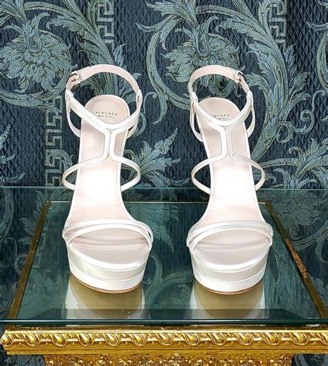 Versace White Satin Pump Platform Sandals 40 10 For Sale At 1stdibs