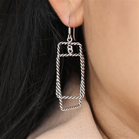 925 Sterling Silver Dangle Rectangle Earrings For Women Vy Jewelry