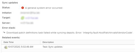 Unable To Sync VLCM Updates Error Integrity Fault HostPatchInvalidVendorCode Davidstamen