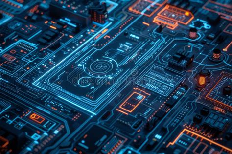 Close Up Of High Tech Circuit Board With Microchip Stock Illustration Illustration Of Abstract