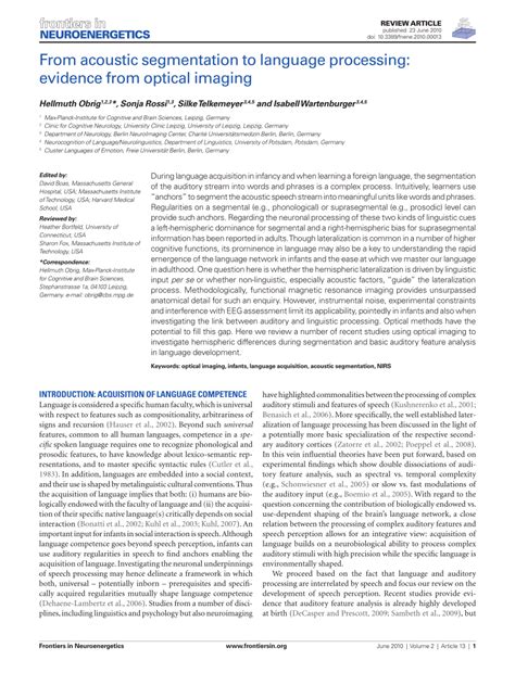 Full Article From Acoustic Segmentation To Language Processing Evidence From Optical Imaging