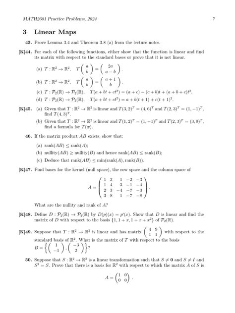 Math2601 Practiceproblems Topic 3 Linear Maps Pdf Algebra Linear
