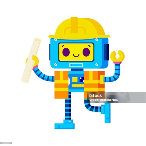 Vector Cute Engineer Robot Cartoon Illustration Isolated Stock Illustration Download Image Now