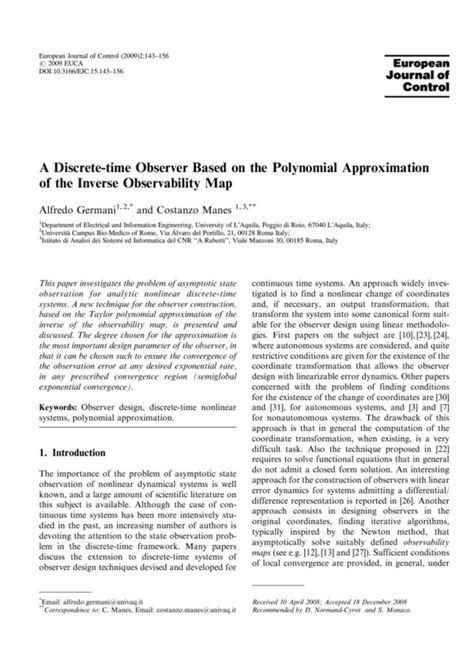 Pdf A Discrete Time Observer Based On The Polynomial Approximation Of