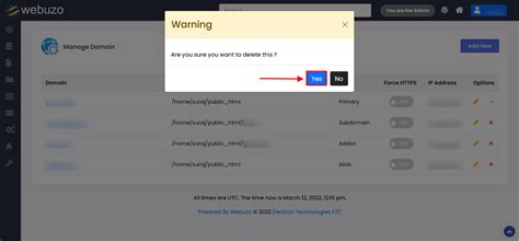 Delete Domain Webuzo