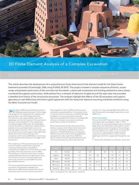 3d Finite Element Analysis Of A Complex Excavation Title Download