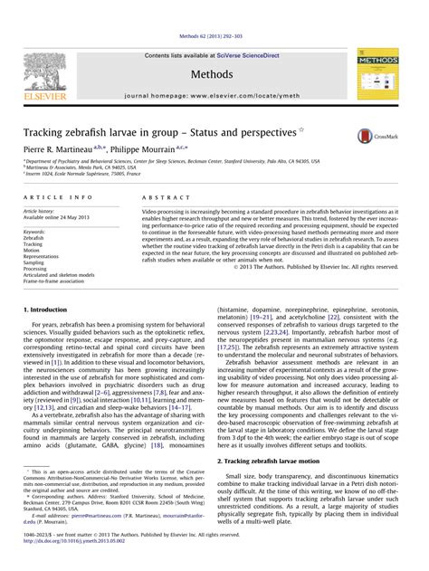 PDF Tracking Zebrafish Larvae In Group Status And Perspectives