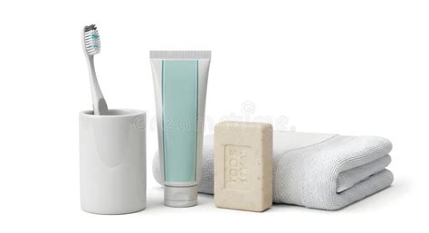 Refreshing Bathroom Essentials Toothbrush Toothpaste Soap And Towel