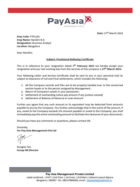 Provisional Relieving Certificate Pdf