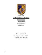Experiment No 7 LAB 7 Assignment Docx EET 2251 E248 Electric Machines Laboratory