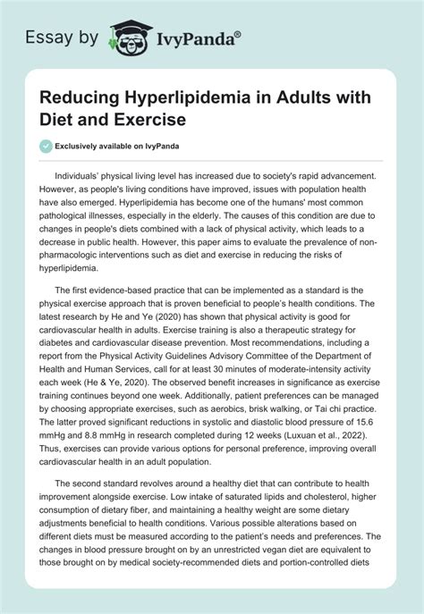 Reducing Hyperlipidemia In Adults With Exercise 565 Words Research