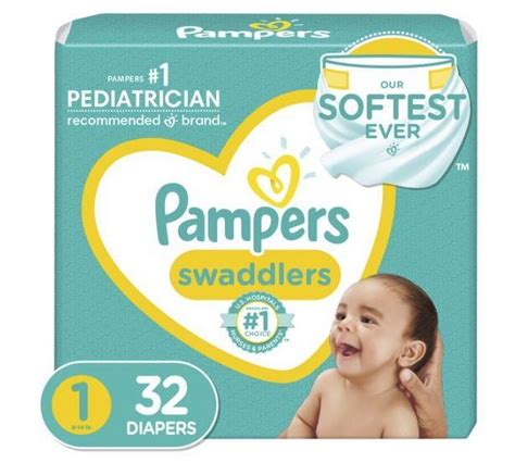 Pampers Swaddlers Diapers Size 1 32 Count Ultra Soft Absorbent